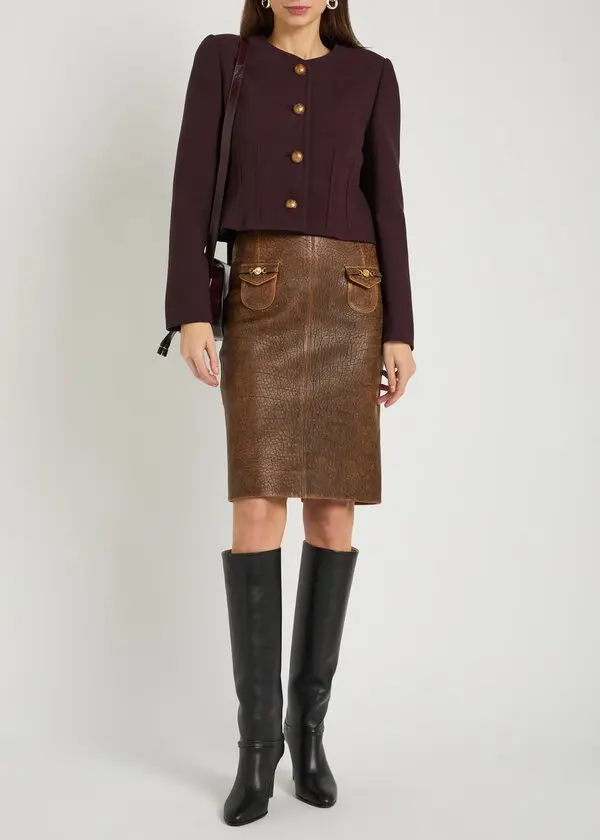 Chloé Embossed Lizard Effect Leather Midi Skirt