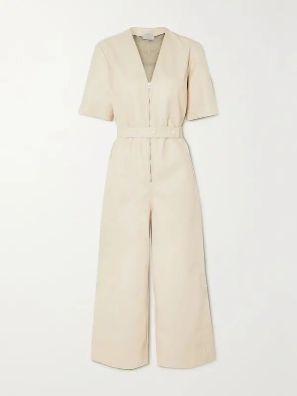 Stella McCartney Cropped Belted Vegetarian Leather Jumpsuit - Neutrals