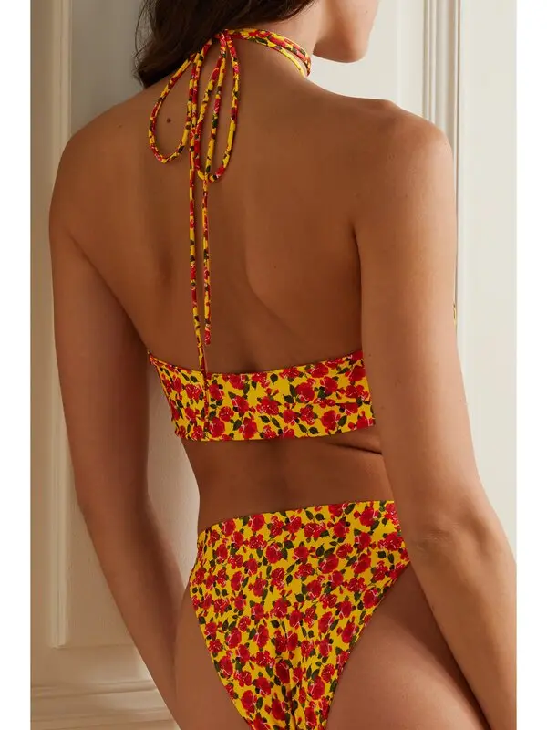 Magda Butrym Ruched Floral-print Halterneck Bikini Top
