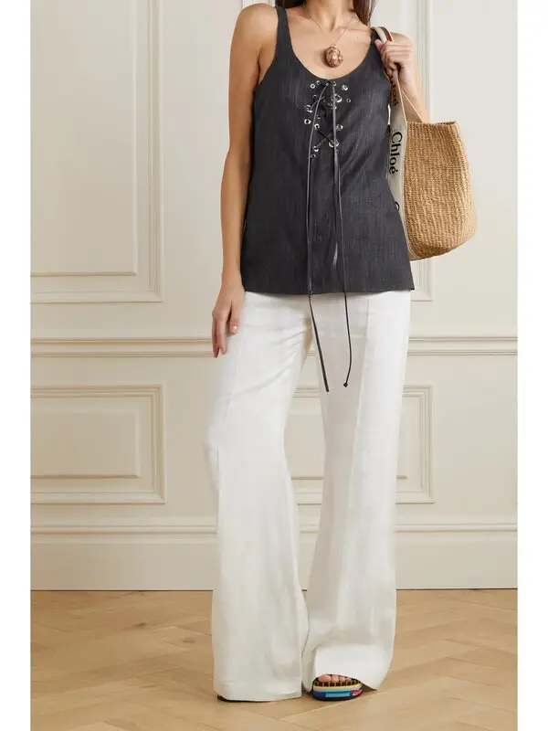 Chloé Leather-trimmed Silk-blend Canvas Tank