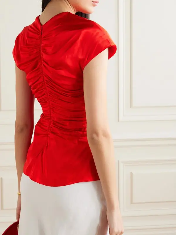 Tove Fiana Ruched Silk-satin Top - Red