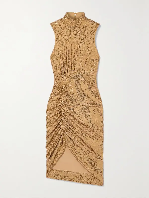 Michael Kors Ruched Sequined Crepe Midi Dress