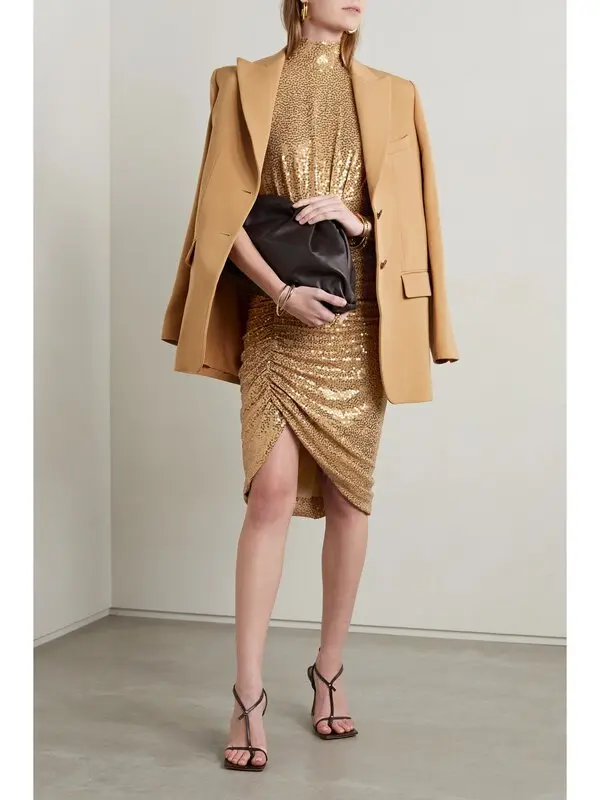 Michael Kors Ruched Sequined Crepe Midi Dress