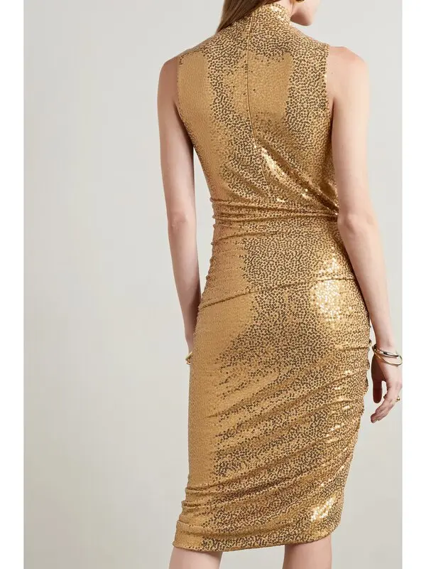 Michael Kors Ruched Sequined Crepe Midi Dress