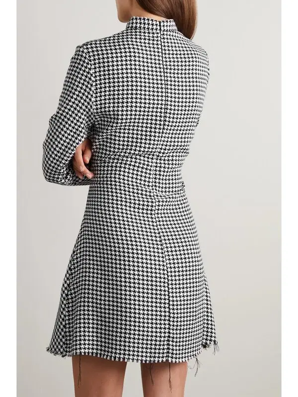 MARQUES' ALMEIDA Ruched Houndstooth Cotton Turtleneck Mini Dress