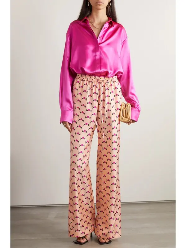 LANVIN Printed Silk-twill Wide-leg Trousers