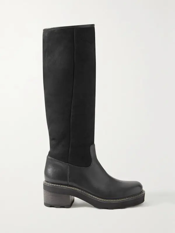 Gabriela Hearst Shearling-lined Suede And Leather Knee Boots