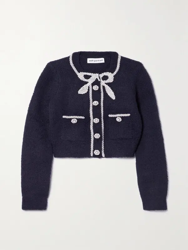 SELF-PORTRAIT Cropped Embellished Fleece Cardigan