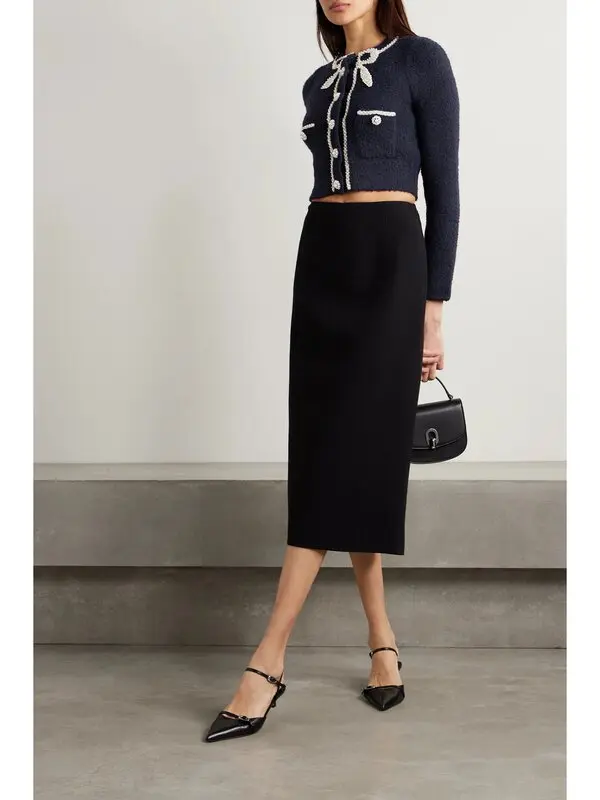 SELF-PORTRAIT Cropped Embellished Fleece Cardigan