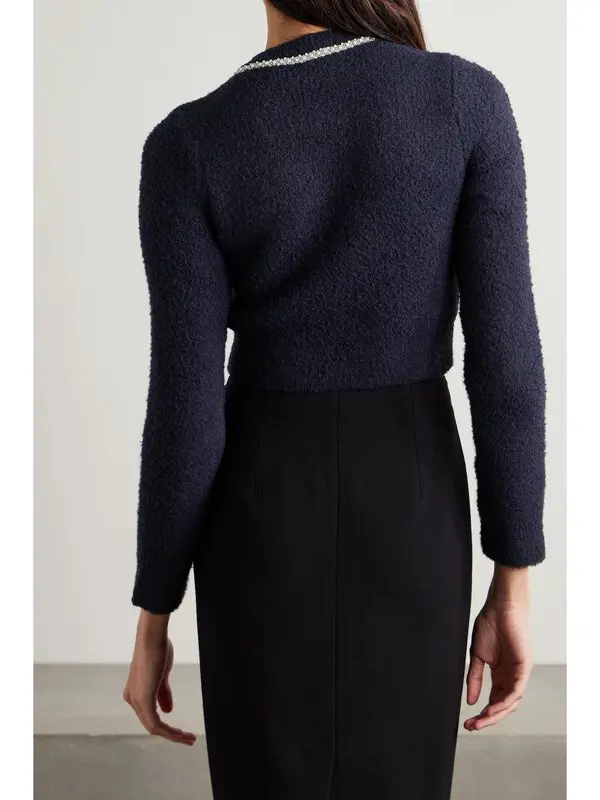 SELF-PORTRAIT Cropped Embellished Fleece Cardigan