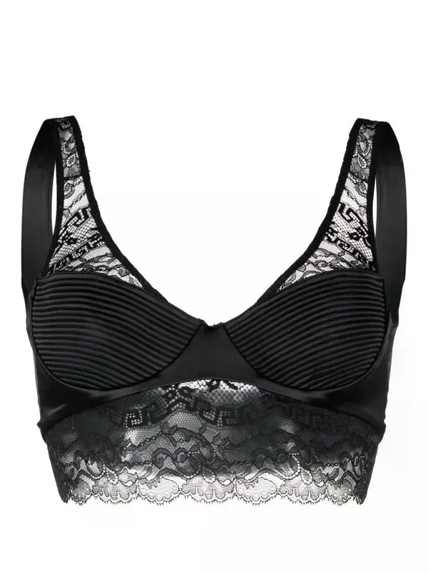 Versace Greca-detail Lace Bralette - Black