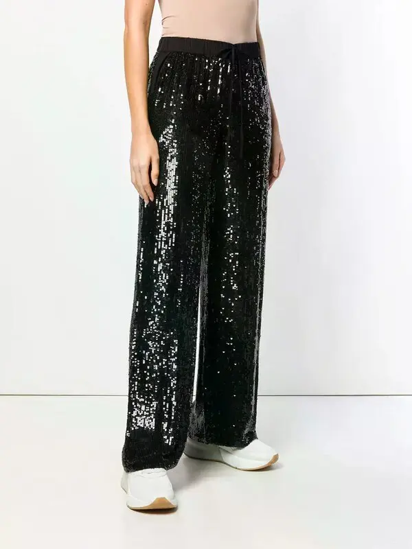 P.a.r.o.s.h Sequin Wide Leg Trousers - Black