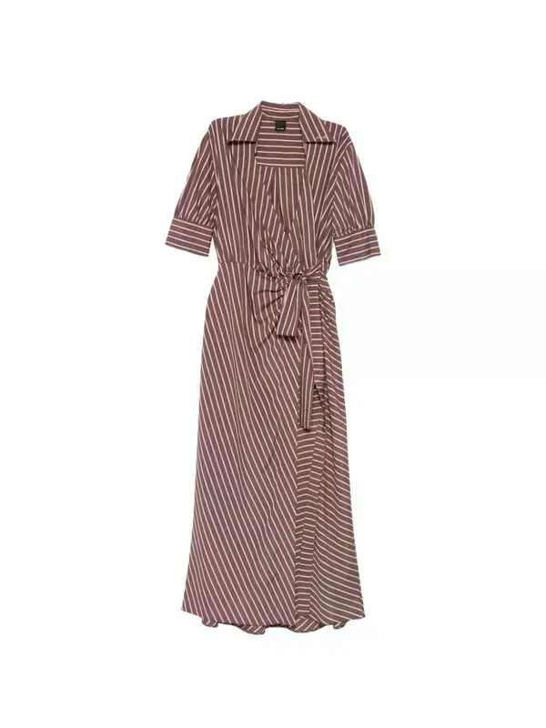 Pinko Long Striped Wrap Dress With Balloon Sleeves - Brown