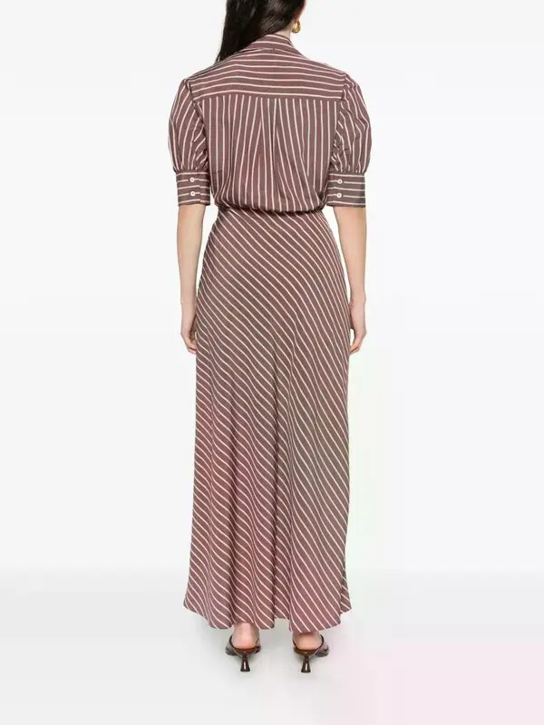 Pinko Long Striped Wrap Dress With Balloon Sleeves - Brown