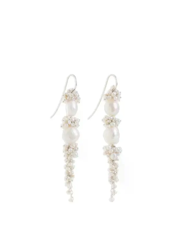FREYA ROSE Baroque Pearl Long Drop Earrings - Silver