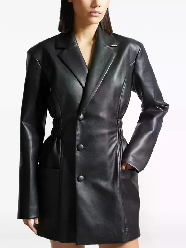ManiRe De Voir Double-Breasted Faux-Leather Blazer Dress - Black |  Editorialist