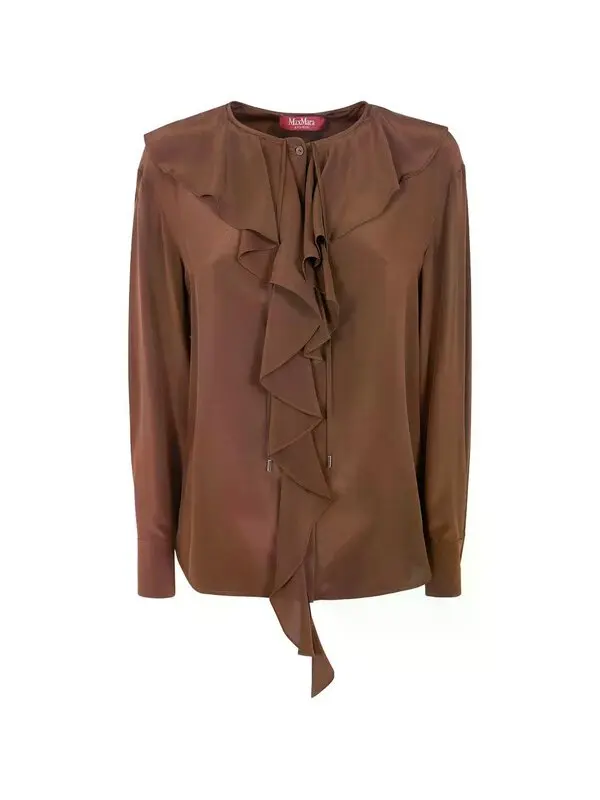 Max Mara Ruffled Silk Blouse - Brown