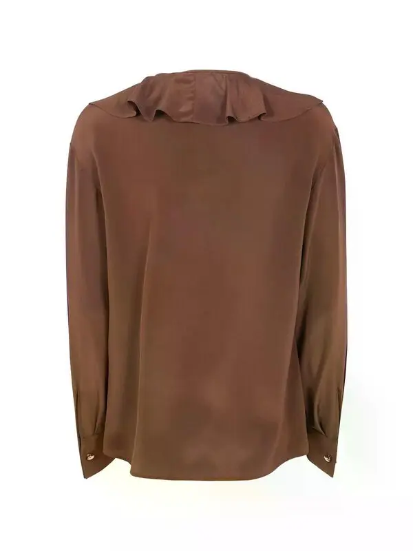Max Mara Ruffled Silk Blouse - Brown