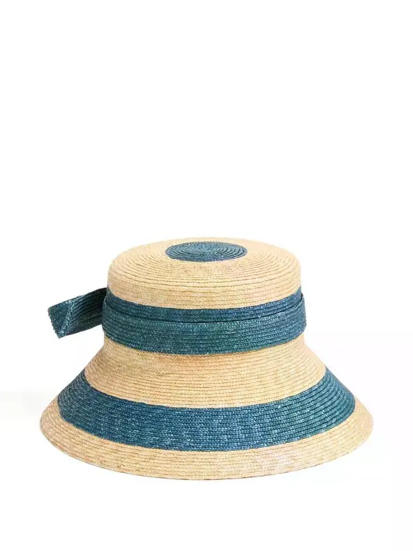 Valentino Garavani Striped Straw Bucket Hat With Bow - Neutrals