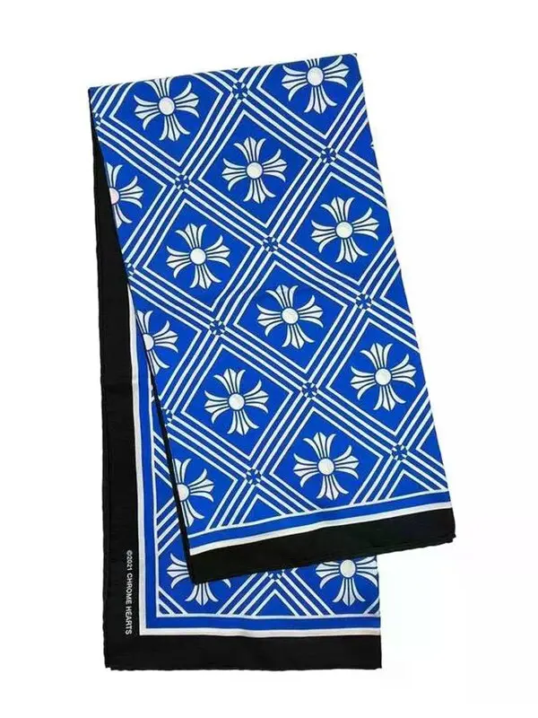 Chrome Hearts Cross-motif Silk Scarf - Blue