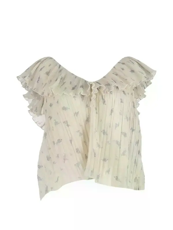 GANNI Ruffled-sleeves V-neck Blouse