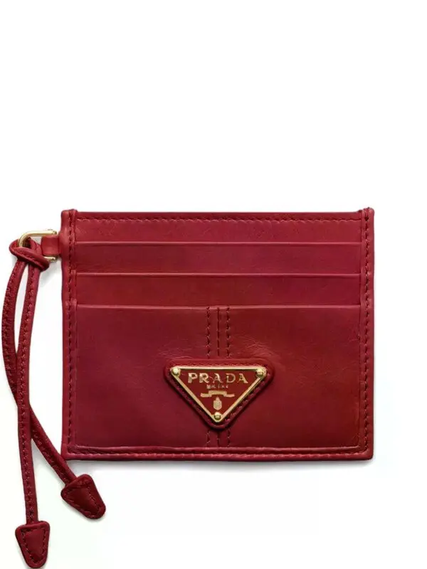 Prada Enamelled-logo Leather Card Holder - Red