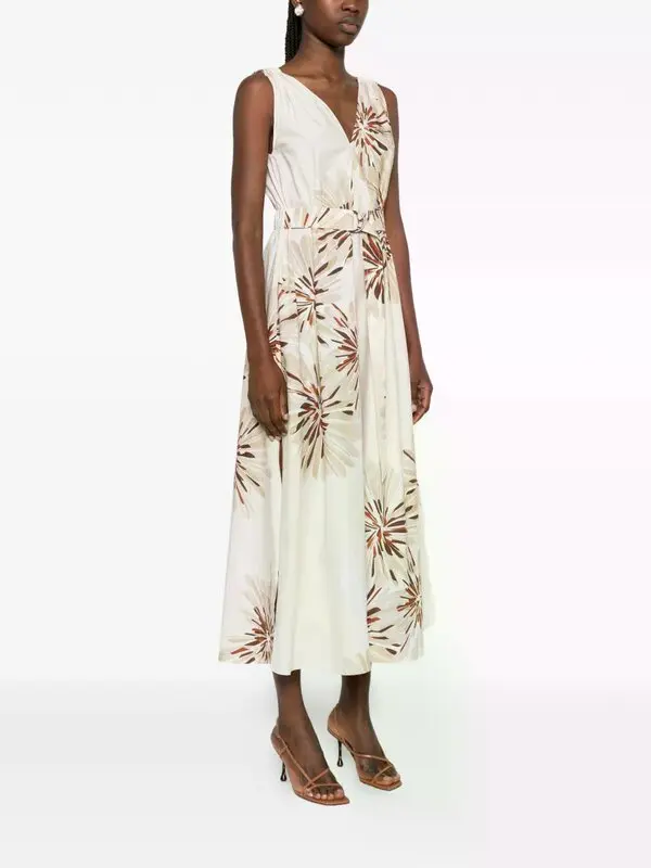 Brunello Cucinelli Floral Belted Midi Dress - Neutrals