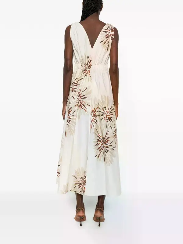 Brunello Cucinelli Floral Belted Midi Dress - Neutrals