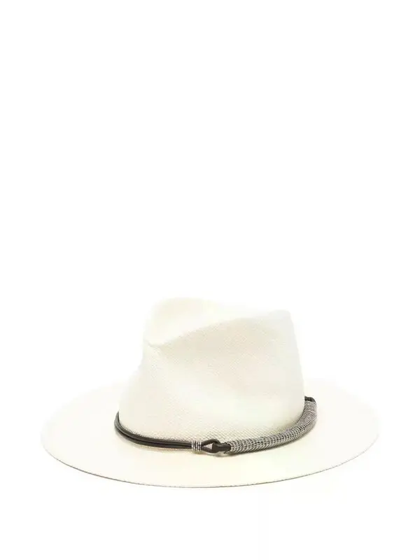 Brunello Cucinelli Straw Fedora With Leather Trim - Neutrals