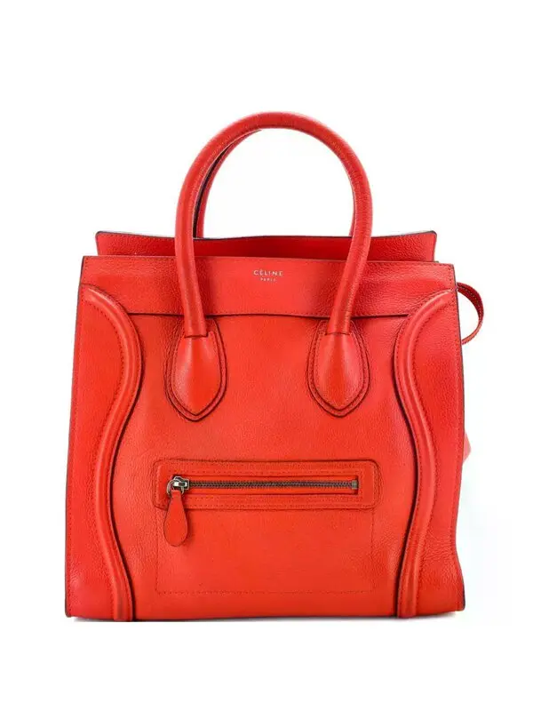 Celine Luggage Bag Grainy Leather Mini Tote - Orange