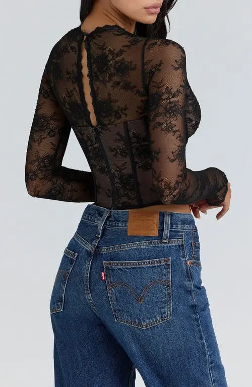 House Of Cb Zoe Long Sleeve Lace Crop Corset Top