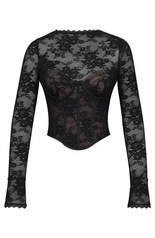 House Of Cb Zoe Long Sleeve Lace Crop Corset Top