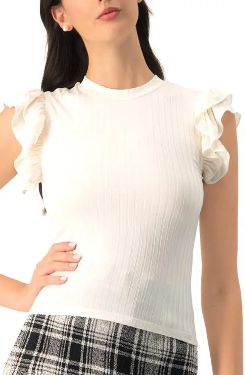 IVONNE Ribbed Straight Top With Ruffles