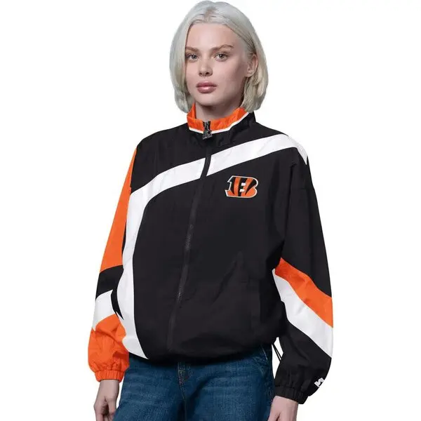 STARTER Orange Cincinnati Bengals Vintage 1st Quarter Full-zip Windbreaker - Black