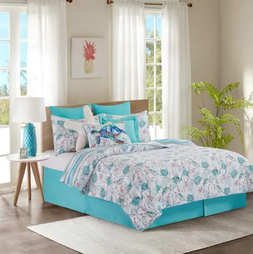 C&F HOME Sea Turtle Cove Cotton Quilt Set Reversible And Machine Washable - Blue