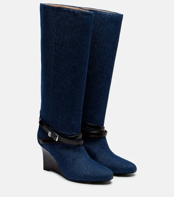 GANNI Kat Denim Knee-high Wedge Boots