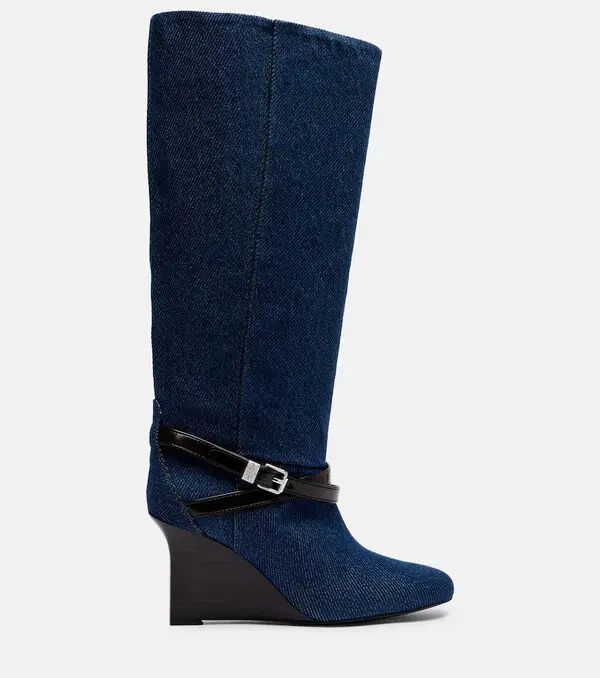 GANNI Kat Denim Knee-high Wedge Boots
