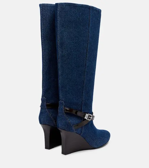 GANNI Kat Denim Knee-high Wedge Boots - Blue