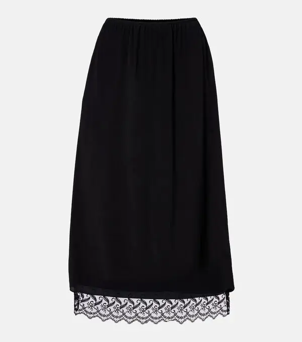 Simone Rocha Lace-trimmed Crêpe De Chine Midi Skirt - Black