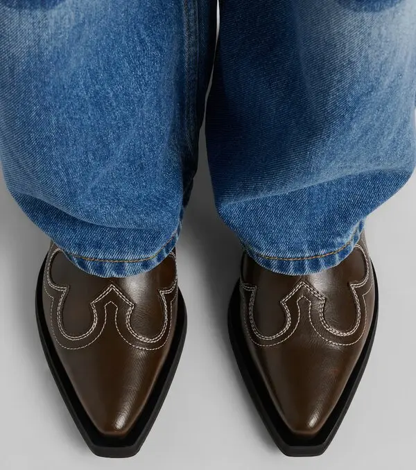 GANNI Embroidered Cowboy Boots - Brown