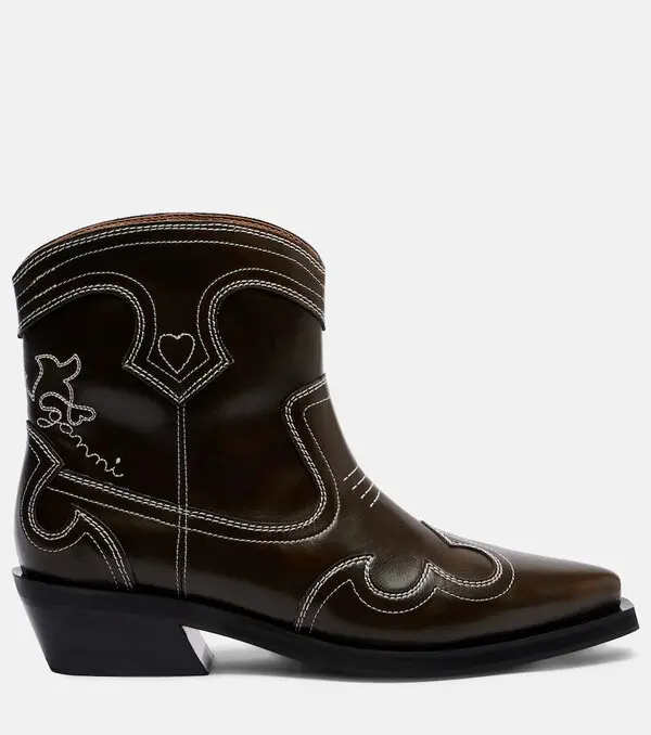 GANNI Embroidered Cowboy Boots - Brown