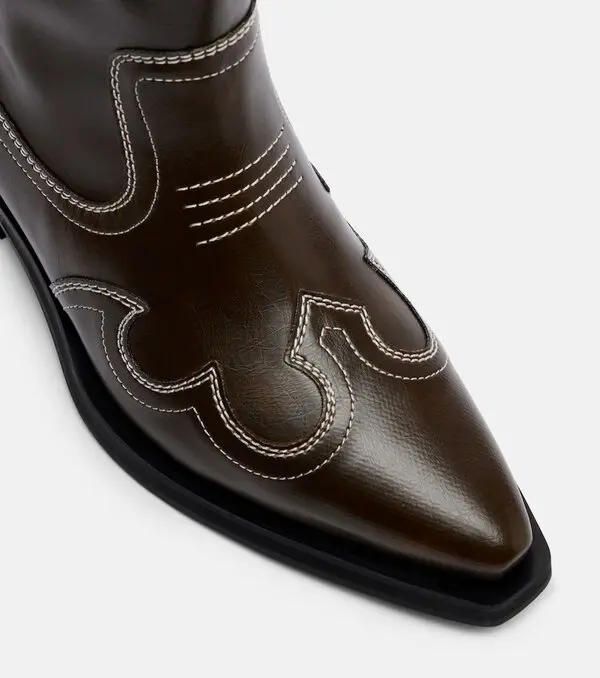 GANNI Embroidered Cowboy Boots - Brown