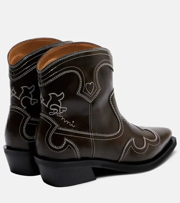 GANNI Embroidered Cowboy Boots - Brown