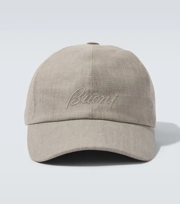 Brioni Logo Linen And Wool Baseball Cap - Beige