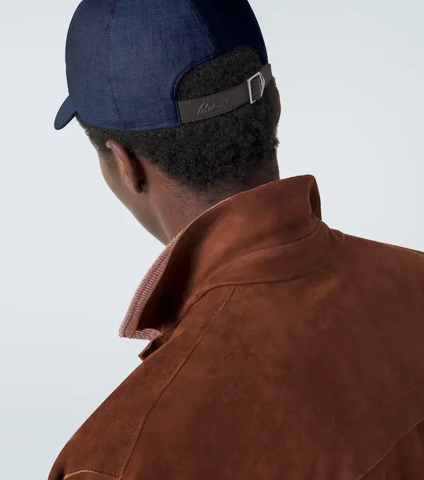 Brioni Logo Linen And Wool Baseball Cap - Blue