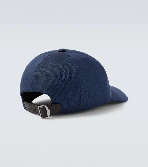 Brioni Logo Linen And Wool Baseball Cap - Blue