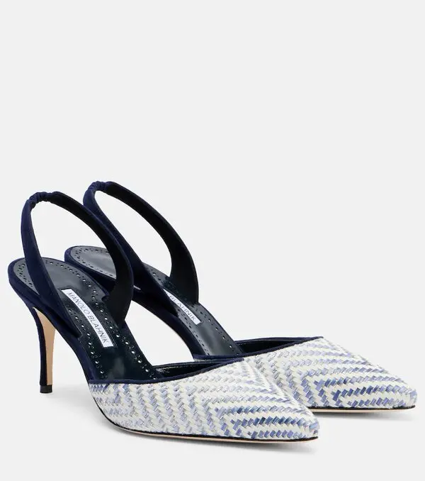 Manolo Blahnik Carolyne 70 Raffia Slingback Pumps - White