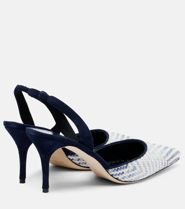 Manolo Blahnik Carolyne 70 Raffia Slingback Pumps - White