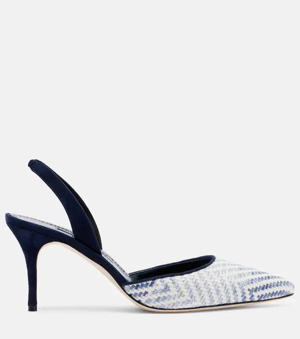 Manolo Blahnik Carolyne 70 Raffia Slingback Pumps - White