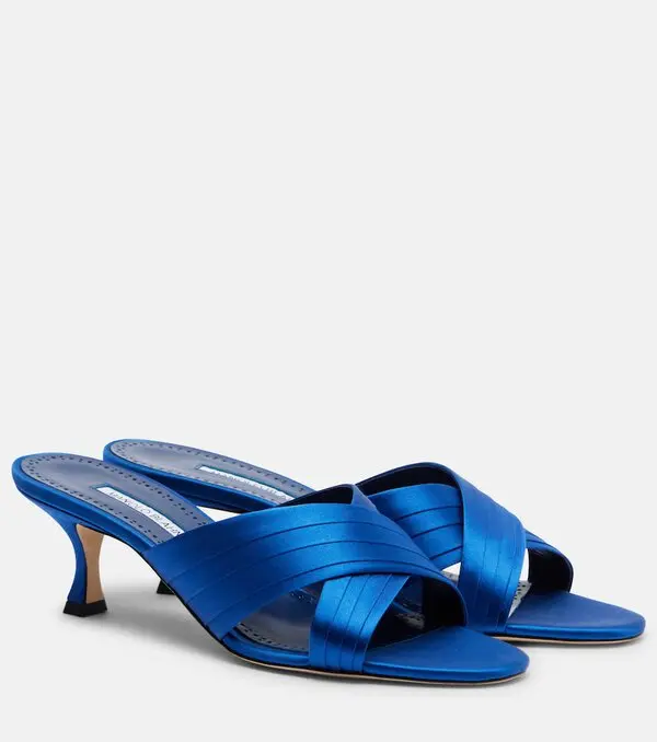 Manolo Blahnik Viera 50 Satin Mules - Blue